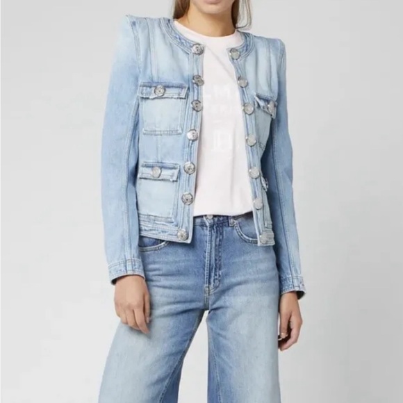 Balmain | Jackets & Coats | Balmain Washed Blue Denim Jacket With ...